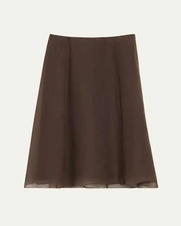 Brunello Cucinelli Crispy Silk Chiffon Midi Skirt - Dark Chocolate
