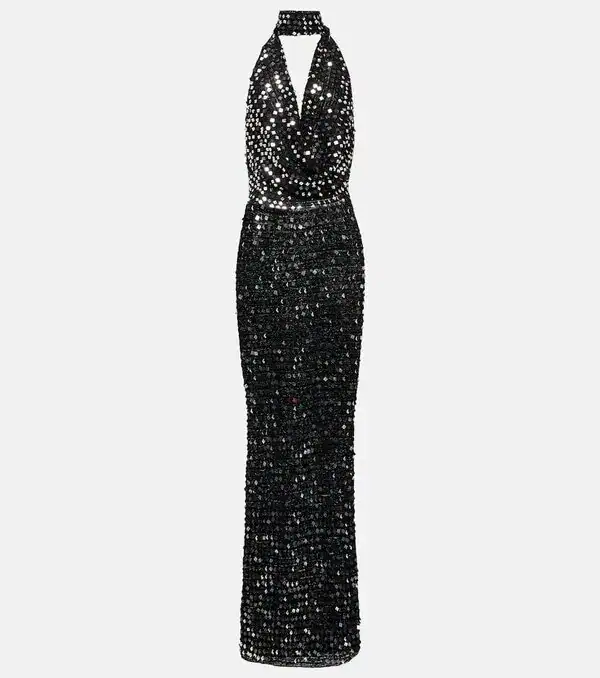 Aya Muse Bellico Sequined Halter Maxi Dress In Black - 30% Off |  Editorialist
