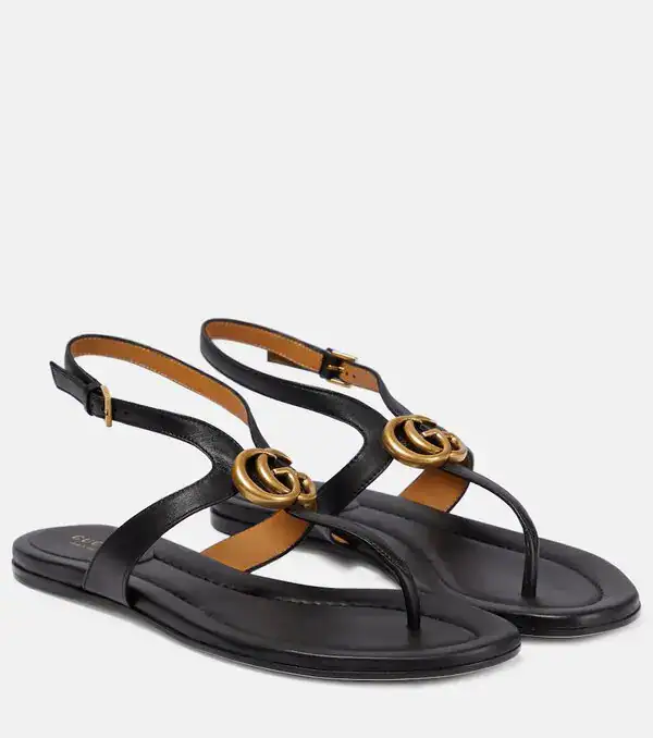 Gucci Double G Leather Thong Sandals Black Editorialist