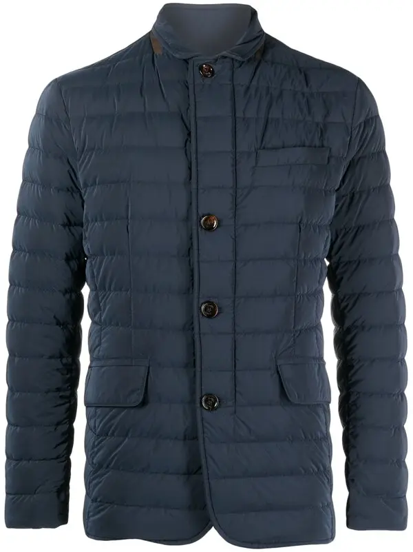 MOORER Quilted-finish Buttoned-up Coat - Blue