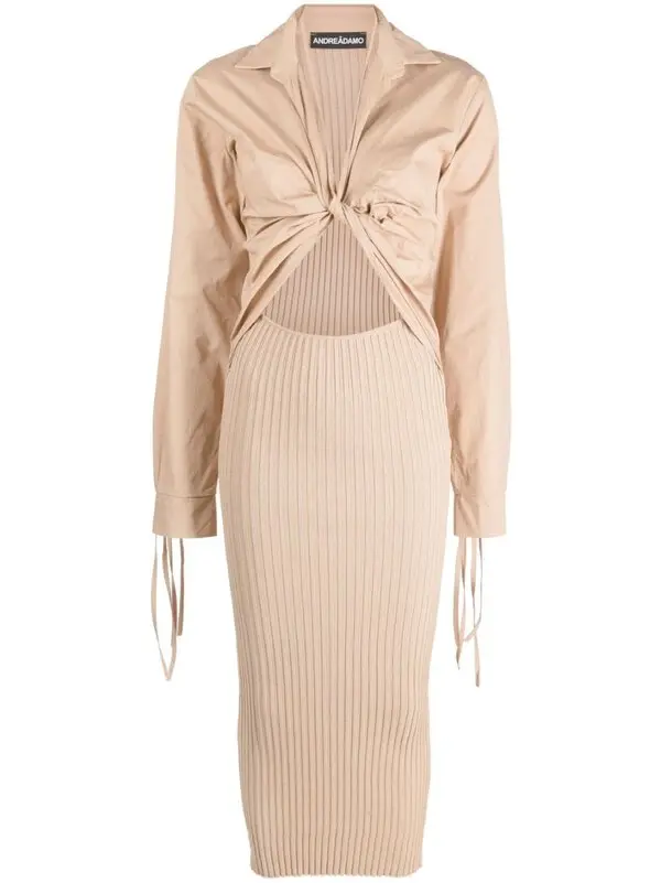 ANDREĀDAMO Gradient-effect Ribbed-knit Midi Dress - Neutrals