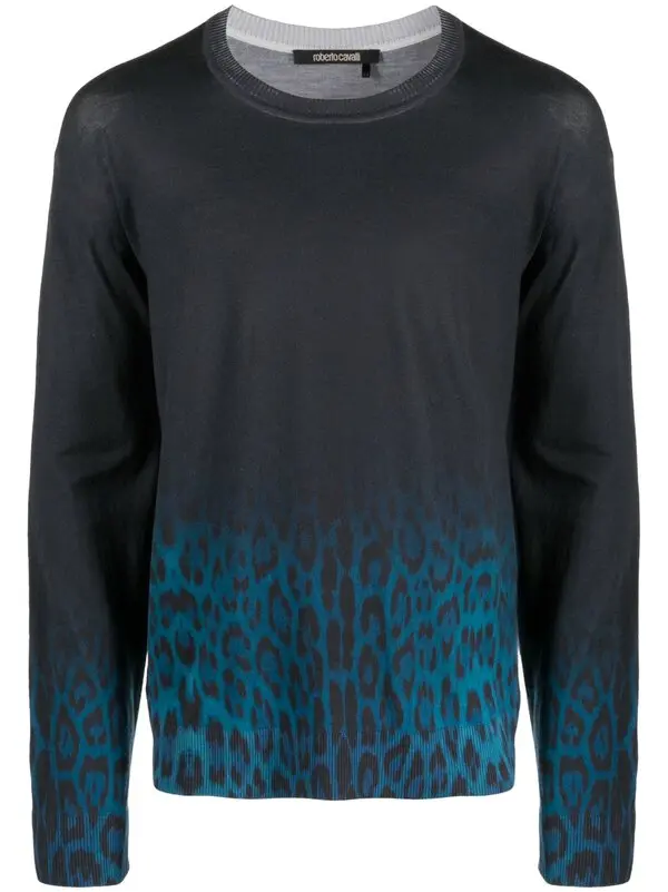 Roberto Cavalli Jaguar Degrade Print Wool Jumper