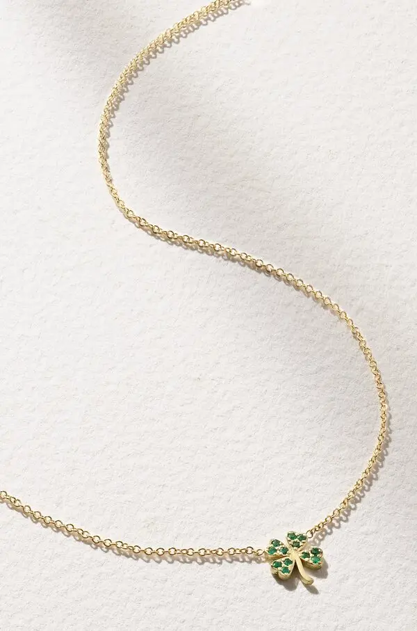 JENNIFER MEYER Mini Clover Emerald Necklace