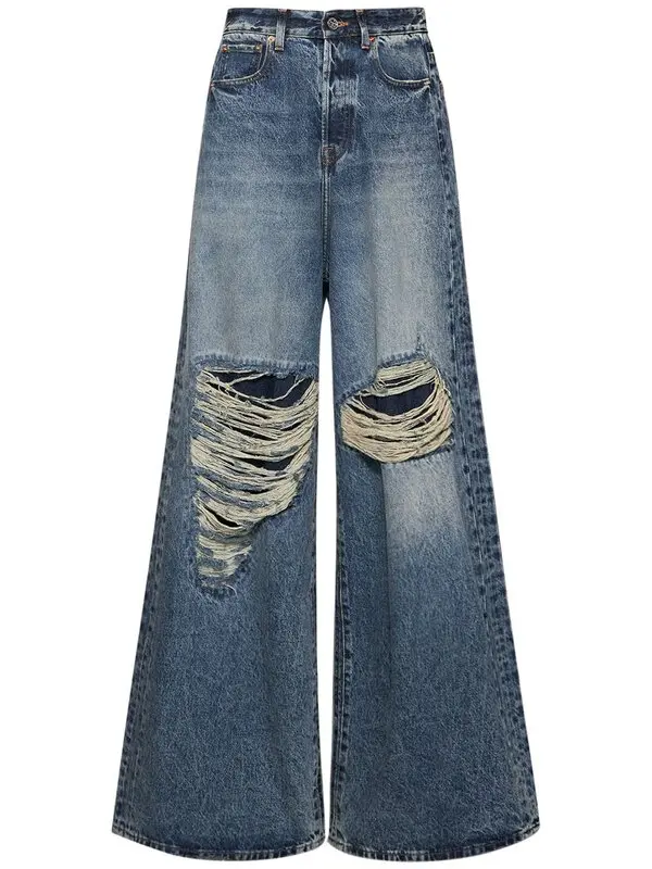 Vetements Destroyed Baggy Cotton Denim Jeans In Blue - 60% Off  
