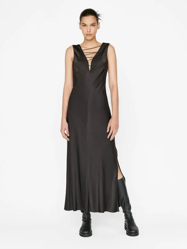 Frame Lace Front Midi Dress - Noir | Editorialist