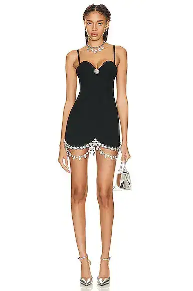 Area Draped Crystal Mini Dress In Black - 30% Off | Editorialist