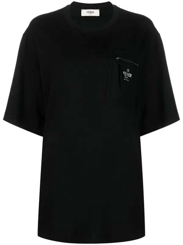 Fendi Zip-Pocket Cotton T-Shirt Black Editorialist