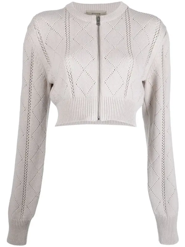 SYSTEM Argyle-knit Cropped Cardigan
