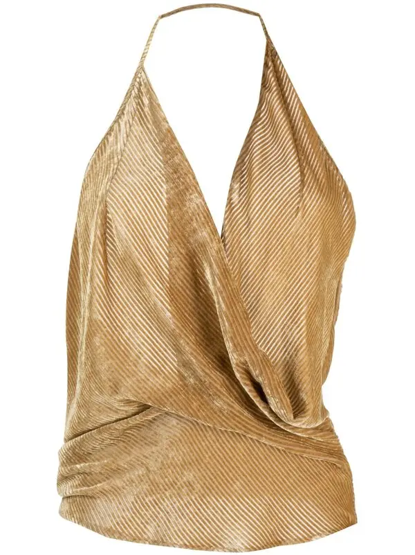 PETAR PETROV Striped Velvet Halterneck Top - Brown
