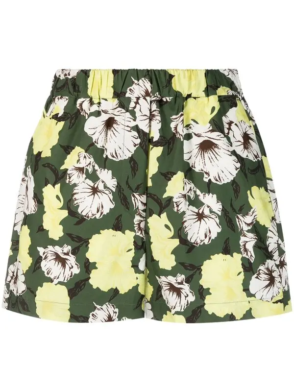 MSGM Floral-print Cotton Shorts - Green
