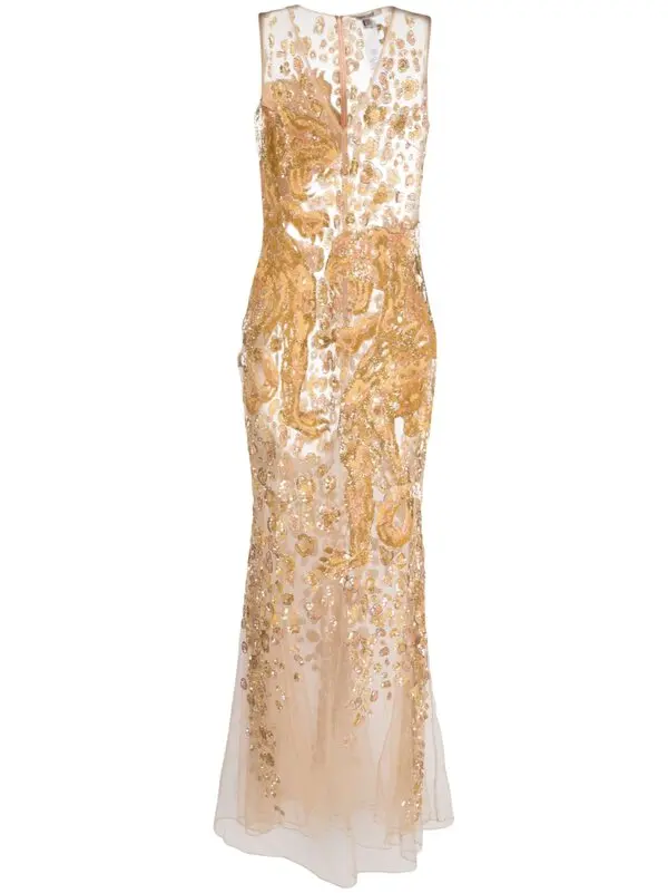 Roberto Cavalli Sequin-Embelished Silk Dress In Gold - 50% Off |  Editorialist