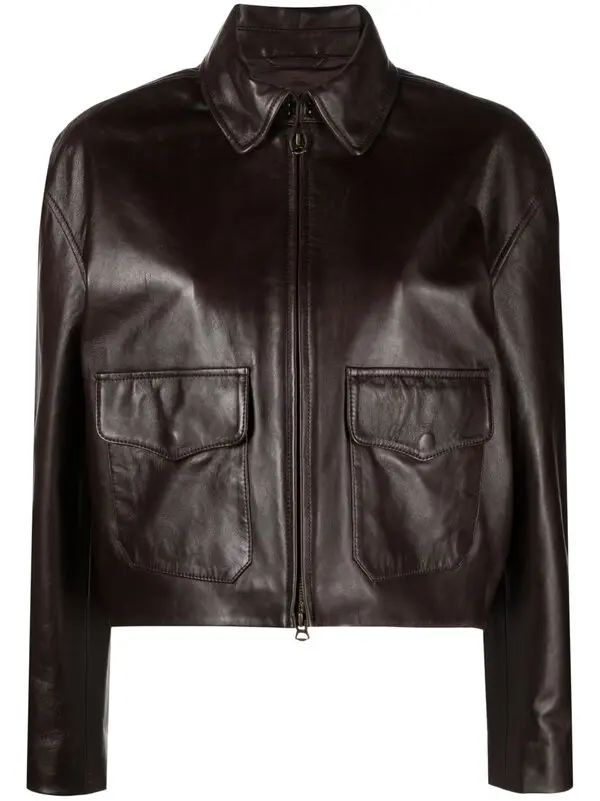 Ralph Lauren Zip-up Cropped Leather Jacket - Brown | Editorialist