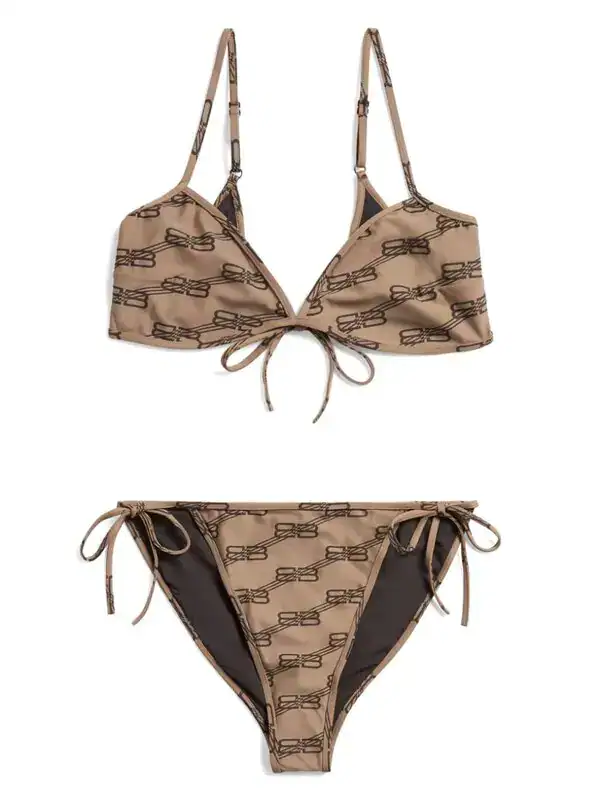 Buy Balenciaga Bb Monogram-print Bikini Set - Neutrals At 30% Off