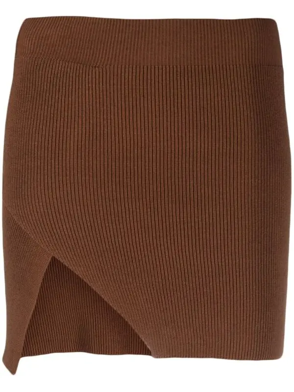 LANEUS Ribbed-knit Miniskirt - Brown