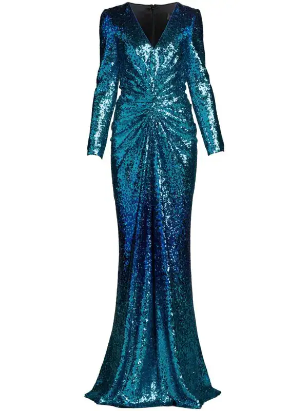 Tadashi Shoji Evona Sequin-Embellished Ombré Gown Blue