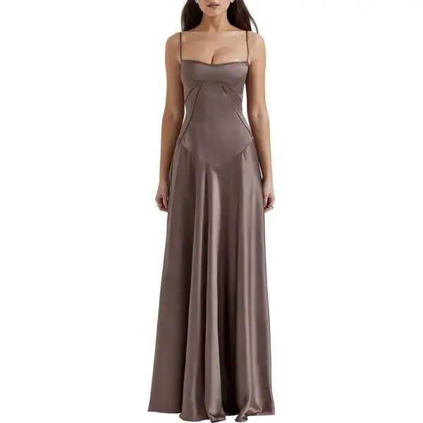 House OF CB Womens Smoke Anabella Lace-Up Satin Maxi Dress L
