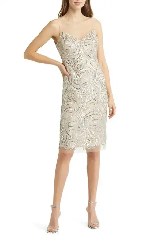 Vince Camuto Sequin Lace Yoke Cocktail Dress In Champagne - 70% Off ...