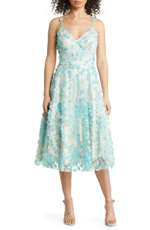 Eliza J Floral Appliqu Cocktail Midi Dress In Aqua/ Beige - 61% Off |  Editorialist