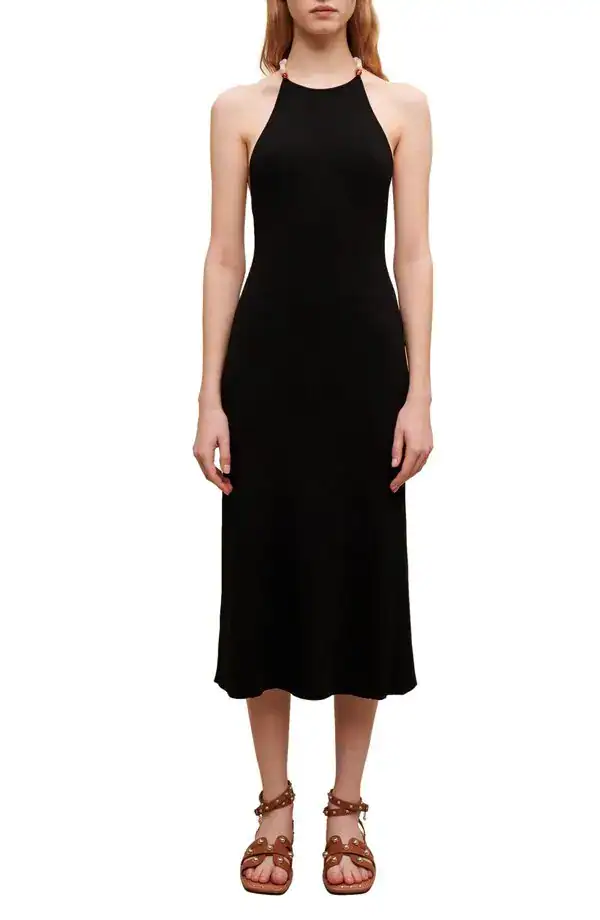 Maje Richaine Beaded Halter Neck Midi Dress In Black - 55% Off |  Editorialist
