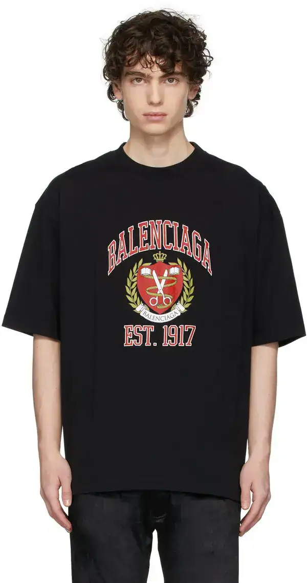 Balenciaga Black College T-Shirt - Black/Red | Editorialist