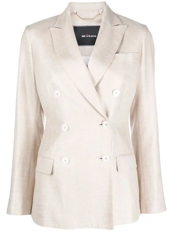 Kiton Double-breasted Silk Blazer - Neutrals