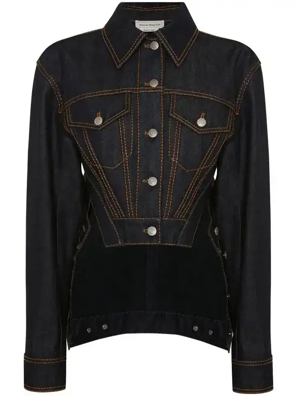 Alexander Mcqueen Asymmetric Contrast-Stitch Denim Jacket Blue