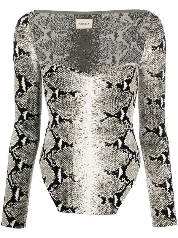 Khaite Maddy Snake-effect Jacquard-knit Bodysuit - Green