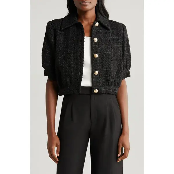 L'Agence Cove Tweed Crop Jacket - Black