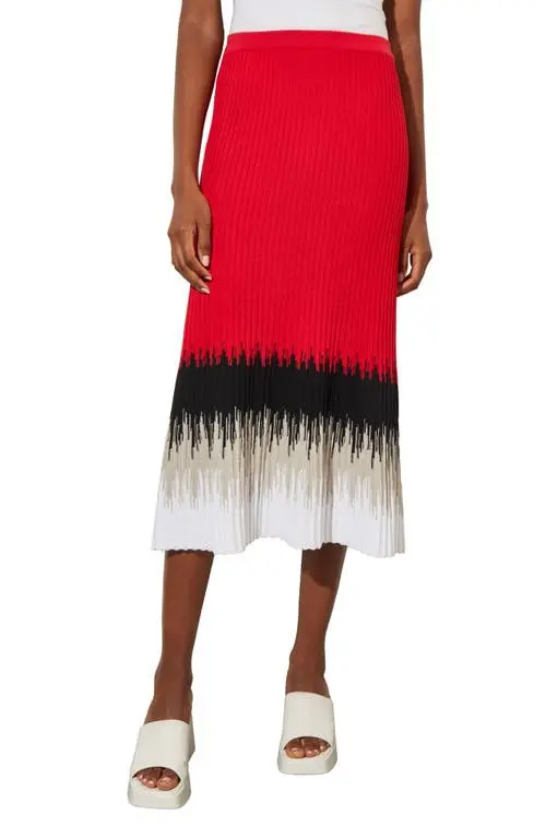 Ming Wang Ribbed Ombré Midi Skirt - P Red/lm/bwh