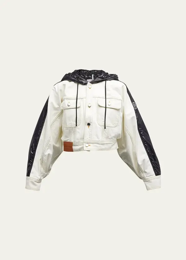 Moncler X Alicia Keys Flushing Cropped Denim Jacket - White 