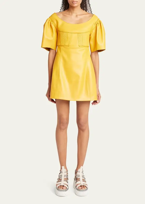Chloé Leather Mini Dress - Dark Honey | Editorialist