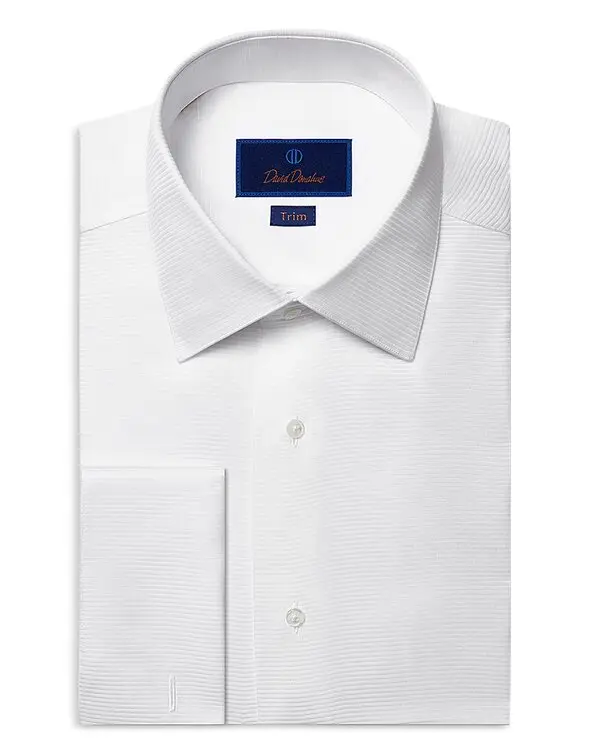 David Donahue Trim Fit Horizontal Rib Formal Shirt - White
