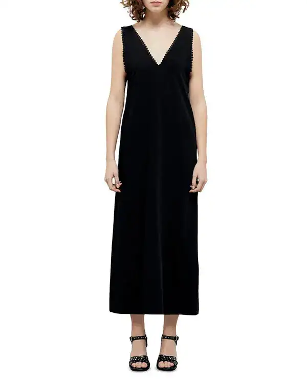 The Kooples Lace Trim Crepe Midi Dress In Black - 65% Off | Editorialist