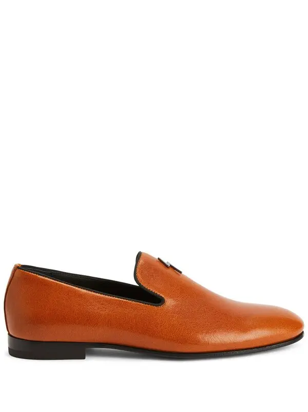 GIUSEPPE ZANOTTI Logo-plaque Leather Loafers - Orange