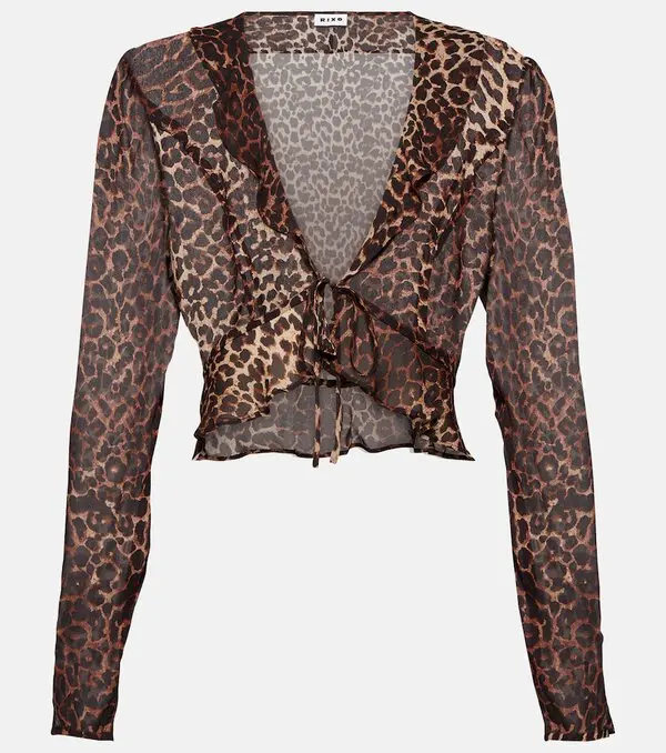 Rixo Neelu Leopard-print Crêpe Blouse - Brown
