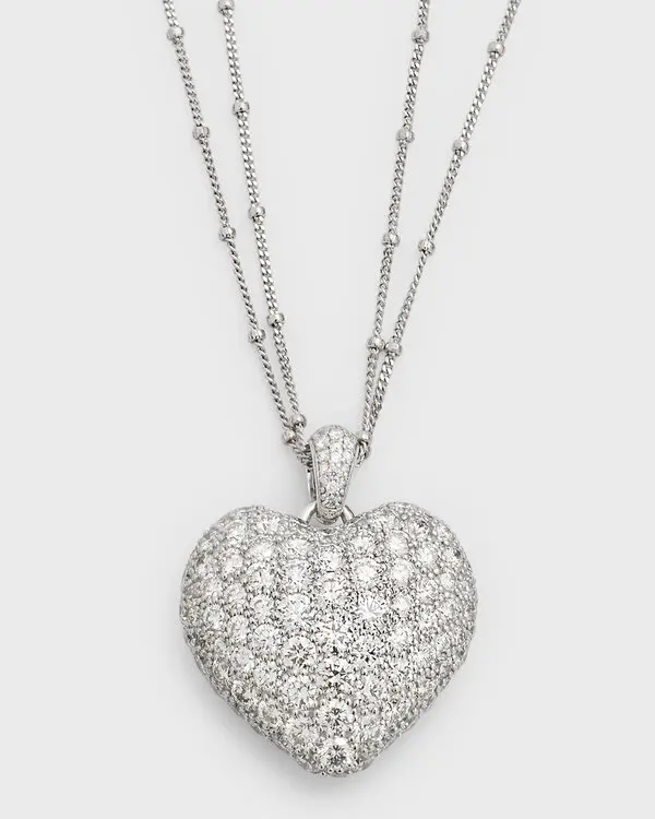 Neiman Marcus 18k White Gold Diamond Heart Pendant Necklace - Diamonds