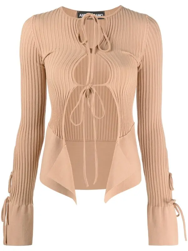 ANDREĀDAMO Ribbed-knit Long-sleeve Top - Neutrals
