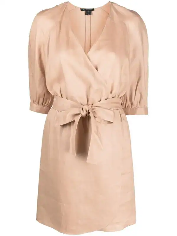 Armani Exchange Linen Wrap Mini Dress In Neutrals - 39% Off | Editorialist