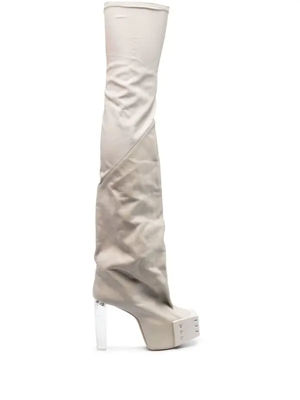 Rick Owens Oblique Platform Boots - Neutrals | Editorialist