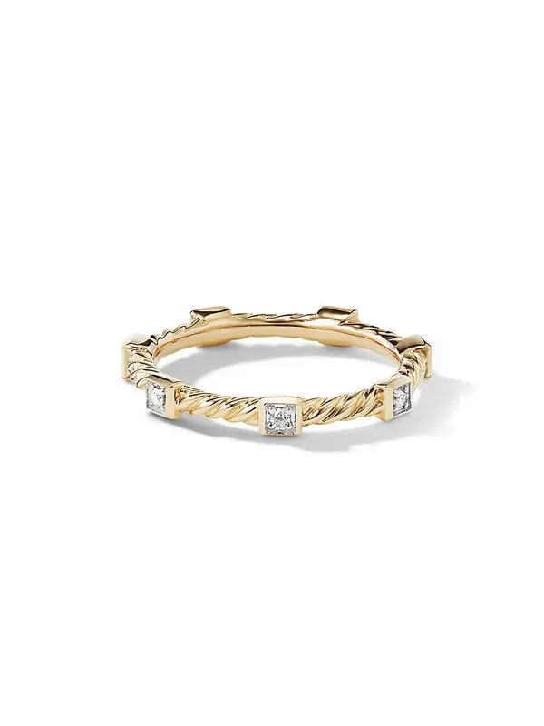 David Yurman Cable Collectibles Stack Ring In 18k Yellow With Diamonds ...
