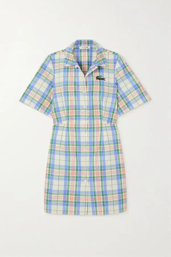 Lacoste AppliquD Checked Cotton-Blend Mini Shirt Dress In Green - 40% Off  | Editorialist