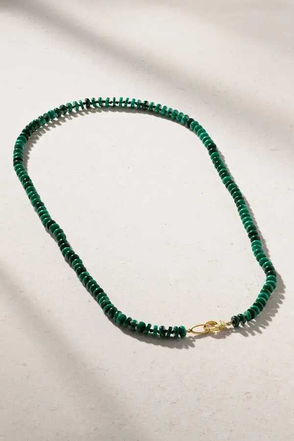 Sorellina 18-karat Malachite Necklace With Diamond Clasp - Gold