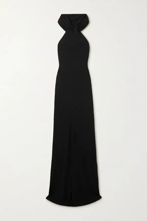 Saint Laurent Backless Draped Knitted Halterneck Maxi Dress - Black |  Editorialist