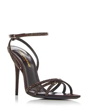 Saint Laurent Ava Embellished High Heel Sandals - Chocolate | Editorialist