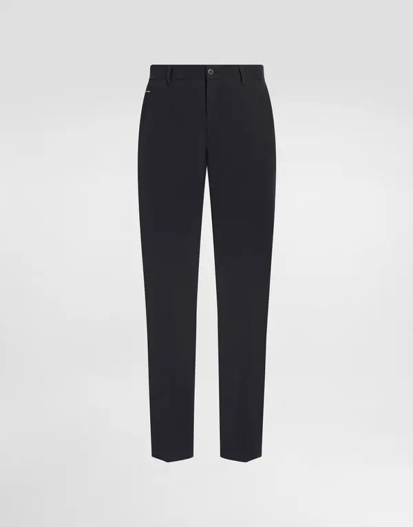 Dolce & Gabbana Stretch Cotton Pants With Branded Tag - Blue