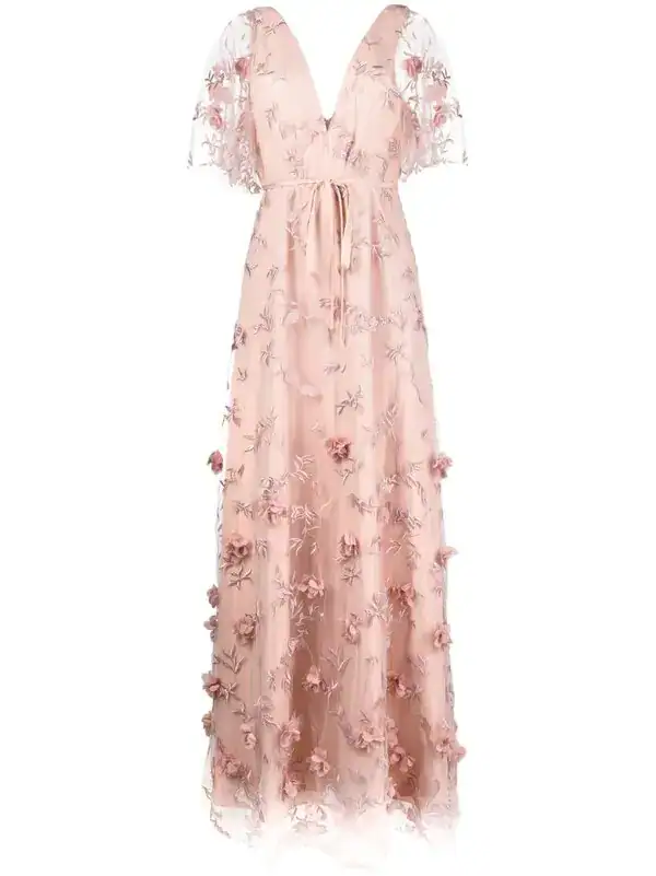strapless open back dress Onion pink chanderi dress with floral applique dress main image 1