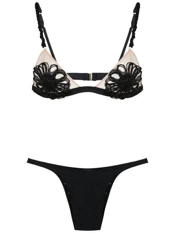 AMIR SLAMA Floral-appliqué Bikini - Black