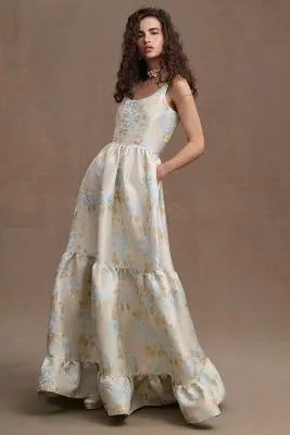V. Chapman Avery Tiered A-Le Corset Gown In Gold - 29% Off | Editorialist