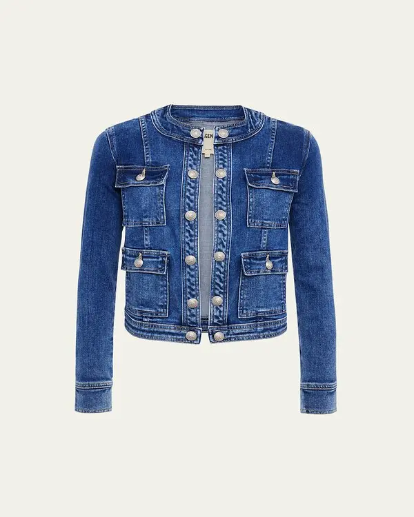 L'Agence Yari Collarless Denim Jacket - Rhodes