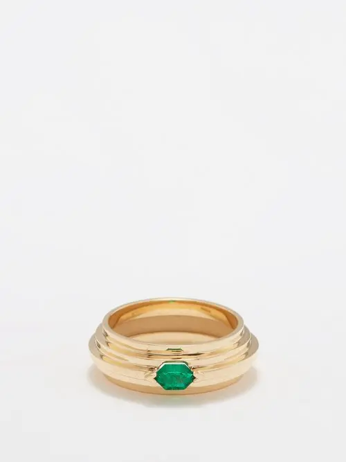 AZLEE Staircase Emerald & 18kt Ring - Green Multi | Editorialist